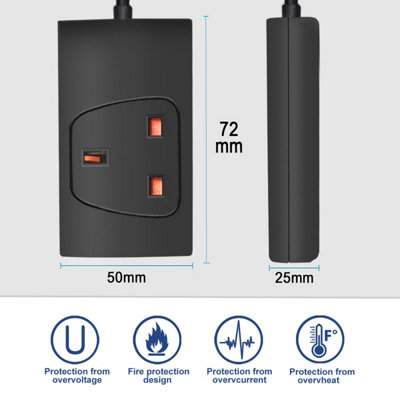 ExtraStar 1 Way 13A Extension Leads with Cable 3G1.25, 5M, Black
