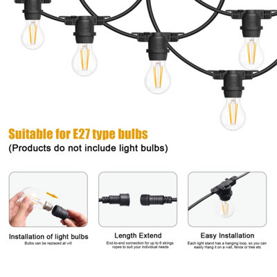ExtraStar 10M Outdoor Garden String Light Holder for 15 E27 Bulbs, IP65 ...
