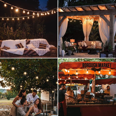 ExtraStar 10M Outdoor Garden String Light Holder for 15 E27 Bulbs, IP65 ...