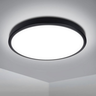 ExtraStar 18W Bathroom LED Flush Ceiling Light Daylight 6500K, IP54 Waterproof, Onyx Black