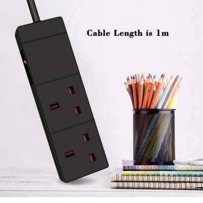 ExtraStar 2 Gang Indicator Side Switched Extension Lead 1 M Black 13A