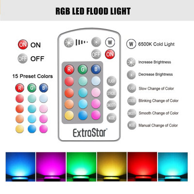ExtraStar 20W LED Flood Light RGB remote IP65