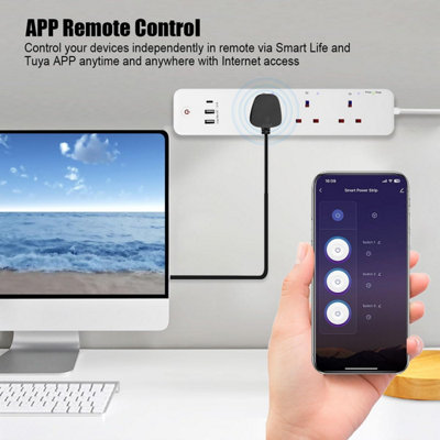 ExtraStar 3 Gang Smart WIFI Extension lead, 1.4m Cable, 2 USB-A and 1 USB-C