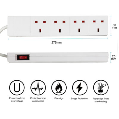 ExtraStar 4 Gang Indicator Side Switched Extension Lead 1 M 13A