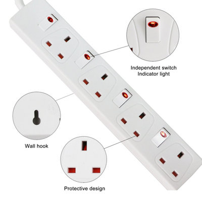 ExtraStar 4 Way Socket 13A, 1M, with Indicate Light, Individual ...