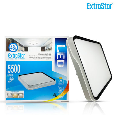 ExtraStar 48W LED Square Ceiling Light CCT Tri-tone 3000k-6500k, 5500 Lumen