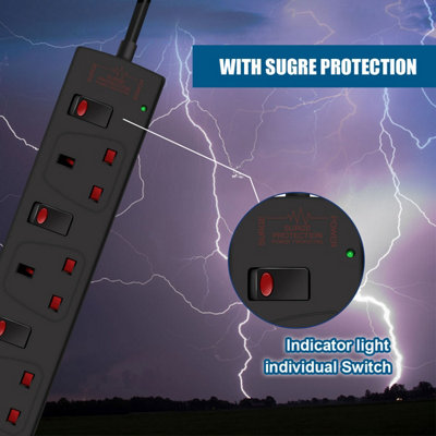 ExtraStar 6 Gang Individual Switched Surge-Protected Extension Lead 1m ...
