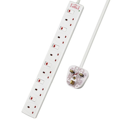 ExtraStar 6 Gang Individually Switched Surge-Protected Extension Lead ...