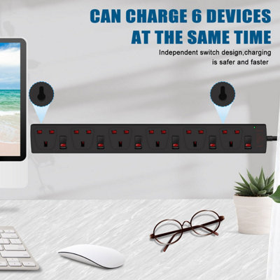 ExtraStar 6 Gang Individually Switched Surge-Protected Extension Lead ...