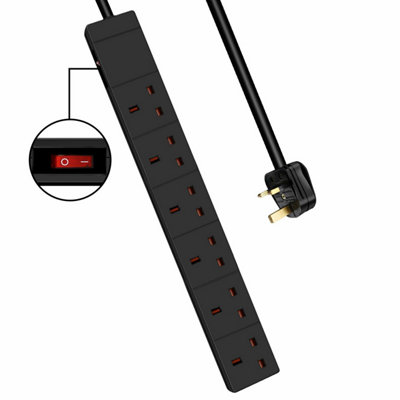 ExtraStar 6 Way Extension Leads 13A, 1M, Black, with Switch, Child ...