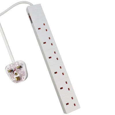 Extrastar 6 Way Extension Leads 13A, 1M, White, with Switch, Child ...