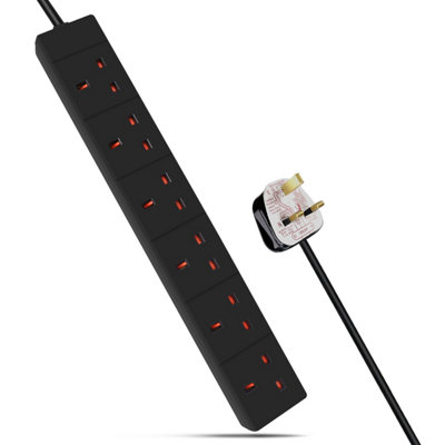 ExtraStar 6 Way Extension Leads 2M Black 13A