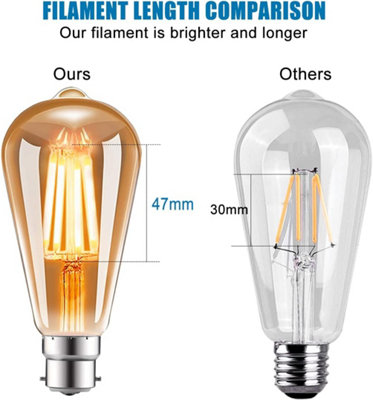 ExtraStar 6W LED Filament Light Bulb B22, 2200K, pack of 2