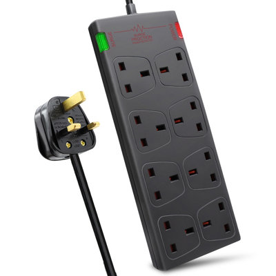 ExtraStar 8 Gang Surge-Protected Extension Lead 5 M Black 13A