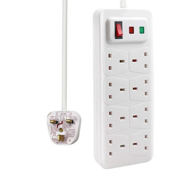 ExtraStar 8 Gang Switched Surge-Protected Extension Lead 2m White 13A