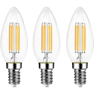 ExtraStar E14 4W 470lm LED Filament Candle Bulbs, Warm White, 3 Pack