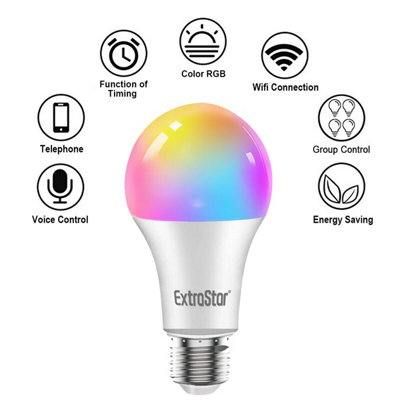 ExtraStar E27 10W LED Smart WiFi RGB Bulb, Android/IOS Compatible