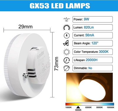 ExtraStar GX53 LED Bulb 9W warm white 3000K Under Cabinet Cupboard Lighting