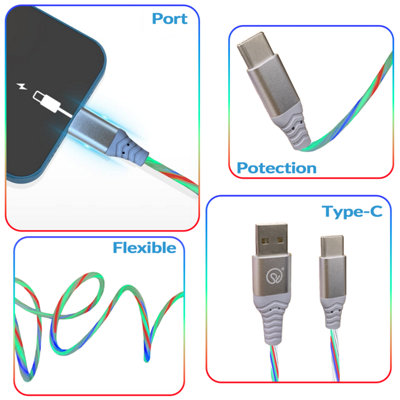 ExtraStar Light-Up USB Type-C Charging Data Cable, 3A 1.2m