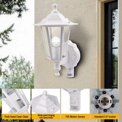 ExtraStar Outdoor PIR Metal Wall Lantern Garden light White IP44 (6W ...