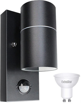 ExtraStar Outdoor PIR Sensor Down Wall light Black IP44 (GU10 6W included)