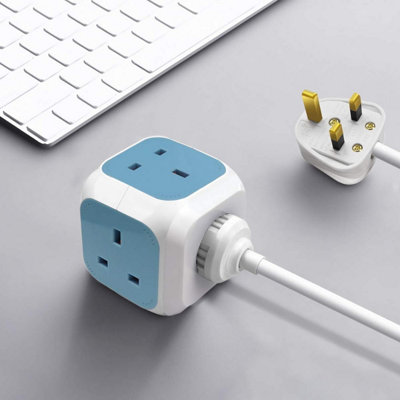 ExtraStar Rubik Power Cube 4 Ways Sockets 2 x USB 5V 1.5m Light Blue ...