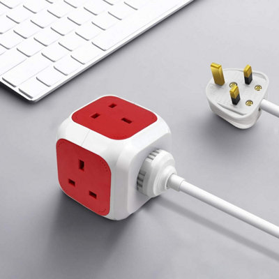 ExtraStar Rubik Power Cube 4 Ways Sockets 2 x USB 5V 1.5m Red 13A ...