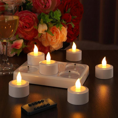 Extsud Set of 6 Rechargeable LED Tea Lights- Flickering Flame, Charging ...
