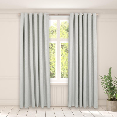 Eyelet Blackout Curtains Geo Embossed PAIR of Thermal Ring Top, Silver ...