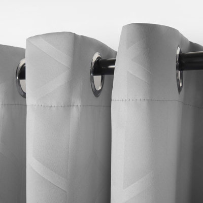 Eyelet Blackout Curtains Geo Embossed PAIR of Thermal Ring Top, Silver ...