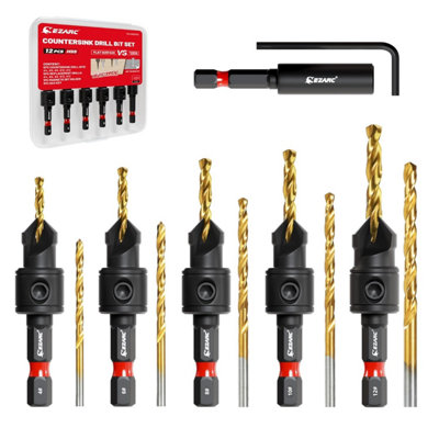 Ezarc Countersink Drill Bit Set, 12 Pcs Counter Sink Bits for Wood, 4 ...