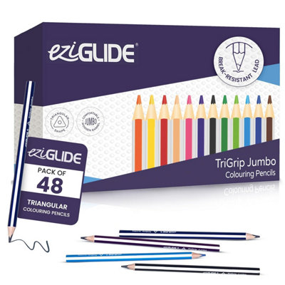 Eziglide Jumbo TriGrip Colouring Pencils, Tub of 48 Triangular Break ...