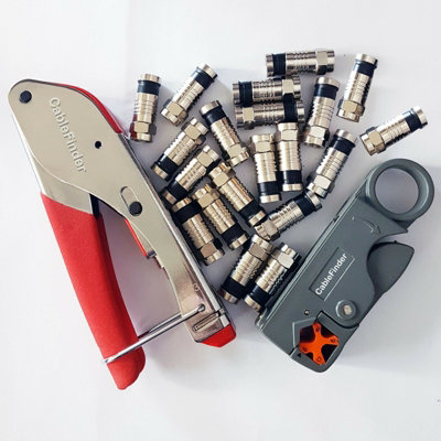 F Type Compression & Stripper Tool + 20x RG6 Connectors Coaxial ...