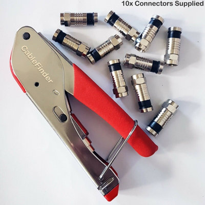 F Type Compression Tool & 10x RG6 Connectors Coaxial Crimping Crimper ...