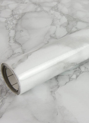 Fablon Sticky Back Self Adhesive Vinyl White Marble Effect 67.5cm X 2m ...