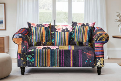 Fabric Black Patchwork 2 Seater Sofa
