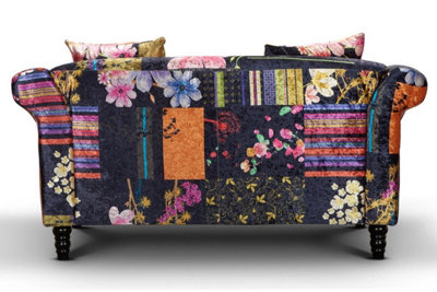 Fabric Black Patchwork 2 Seater Sofa