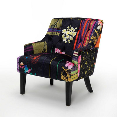 Fabric Black Patchwork Lydia Accent Chair
