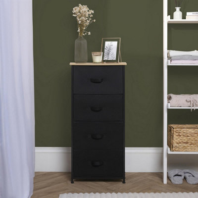 Fabric Cabinet Bedside 4 Drawers Storage Unit Clothes Home Organiser, Black