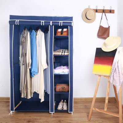 Fabric Canvas Wardrobe Organizer Clothes Rail Shelves Storage Closet ...