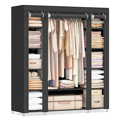 Fabric Canvas Wardrobe with Hanging Rail Shelving Clothe Storage ...