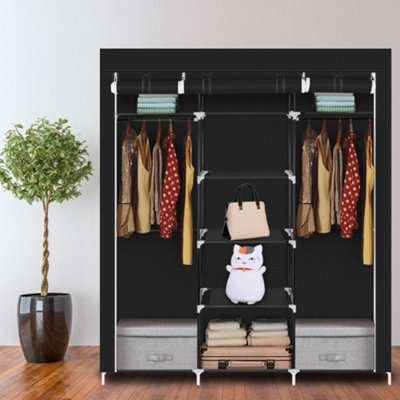 Fabric Canvas Wardrobe with Hanging Rail Shelving Clothe Storage ...