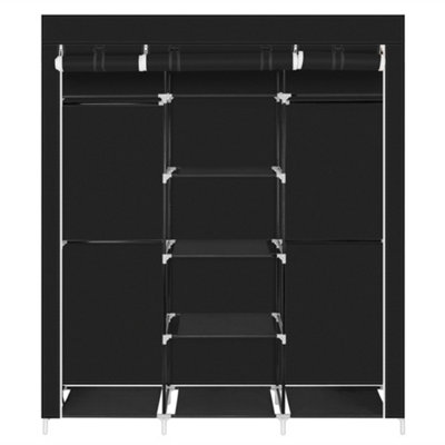 Fabric Canvas Wardrobe with Hanging Rail Shelving Clothe Storage ...