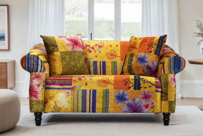 Fabric Gold Patchwork 2 Seater Sofa