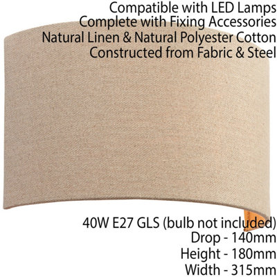 Fabric LED Wall Light Natural Neutral Semi Circle Linen Shade Sleek ...