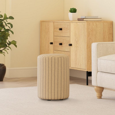 Fabric Material Round Stools Pinstripe Wool - Navy Cream & Blue