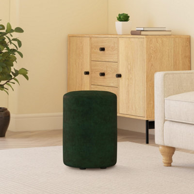 Fabric Material Round Stools Plush Velvet - Hunter Dark Green