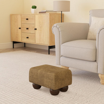 FABRIC MATERIAL SMALL FOOTSTOOLS MAHOGANY WOOD BUN FEET - PLUSH VELVET ...
