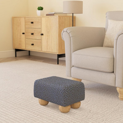 Fabric Material Small Footstools Natural Wood Bun Feet - Boucle ...
