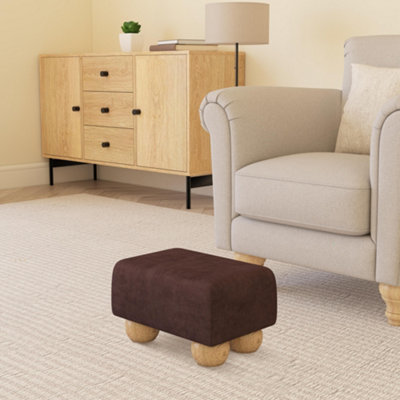 FABRIC MATERIAL SMALL FOOTSTOOLS NATURAL WOOD BUN FEET - PLUSH VELVET ...